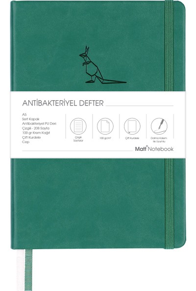 Matt Notebook A5 Antibakteriyel Defter Çizgili Yeşil
