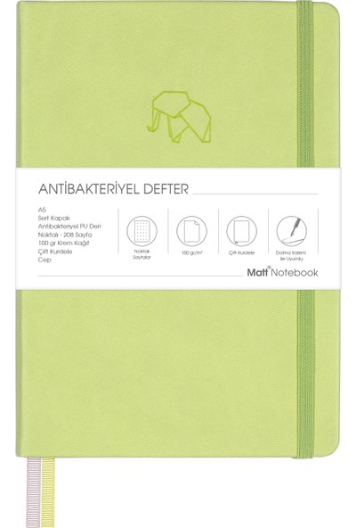 Matt Notebook A5 Antibakteriyel Defter Noktalı Açık Yeşil