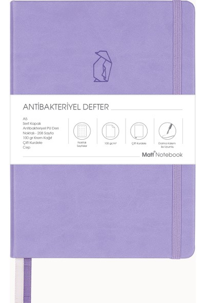 Matt Notebook A5 Antibakteriyel Defter Noktalı Lila Matt Notebook A5 Antibakteriyel Defter Noktalı Lila