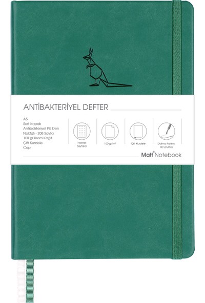 Matt Notebook A5 Antibakteriyel Defter Noktalı Yeşil