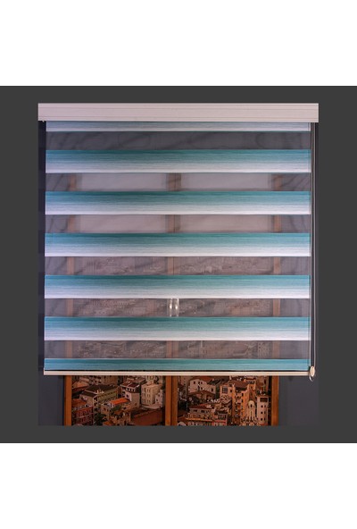 Anıper Zebra Perde Turkuaz Beyaz Renk Geçişli Stor 70x200 cm Anıper Zebra Perde Turkuaz Beyaz Renk Geçişli Stor 70x200 cm