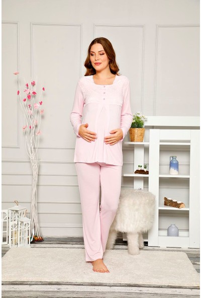 Alimer Kutulu Lüks Hamile Lohusa Pijama Takım Viskon Kumaş