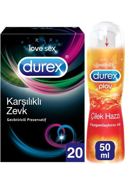 Durex Karşılıklı Zevk Prezervatif 20'li + Durex Jel Çilek Hazzı 50 ml