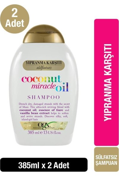 OGX Coconut Miracle Oil Sülfatsız Şampuan 385 ml x2 OGX Coconut Miracle Oil Sülfatsız Şampuan 385 ml x2