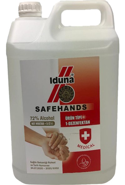 Iduna Safe Hands Alkol Bazlı Gliserinli Hijyenik El Ovalama Ürünü 5 Lt