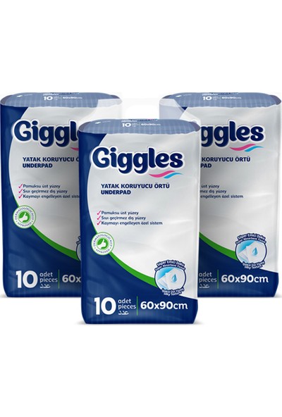 Giggles 60 x 90 cm Yatak Koruyucu Örtü 10'lu X 3 Paket (30 Adet) Giggles 60 x 90 cm Yatak Koruyucu Örtü 10'lu X 3 Paket (30 Adet)