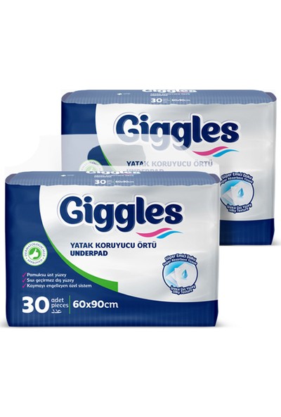 Giggles 60x90 Cm Yatak Koruyucu Örtü (Underpad) X 2 Paket (60 Adet) Giggles 60x90 Cm Yatak Koruyucu Örtü (Underpad) X 2 Paket (60 Adet)