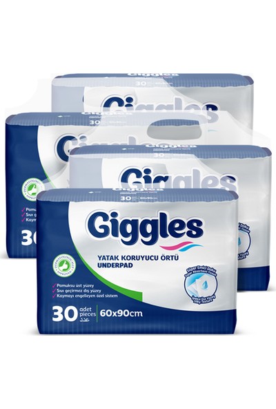 Giggles 60x90 Cm Yatak Koruyucu Örtü (Underpad) X 4 Paket (120 Adet) Giggles 60x90 Cm Yatak Koruyucu Örtü (Underpad) X 4 Paket (120 Adet)