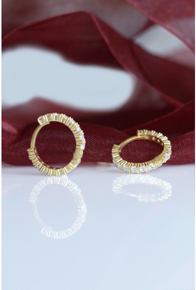 By Barun Sarı Renk Beyaz Taşlı Halka Küpe By Barun Sarı Renk Beyaz Taşlı Halka Küpe