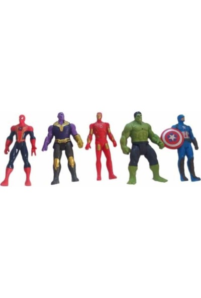 Smart Toys Avengers 5'li Karakterler Spiderman + Thanos + Ironman, + Hulk + Kaptan America Işıksız 12 cm