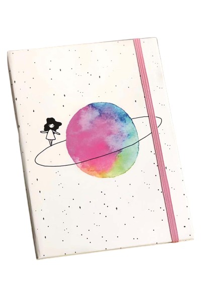 Patladı Gitti Satürnlü Kız Tasarımlı Lastikli Çizgisiz Defter