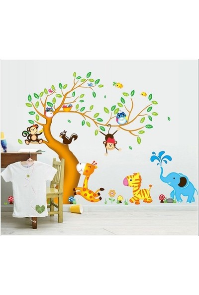 Kt Decoration Dev Boyutlu Çocuk Odası Dekorasyonu Ağaç Maymun ve Hayvanlar Xl Duvar Sticker Kt Decoration Dev Boyutlu Çocuk Odası Dekorasyonu Ağaç Maymun ve Hayvanlar Xl Duvar Sticker