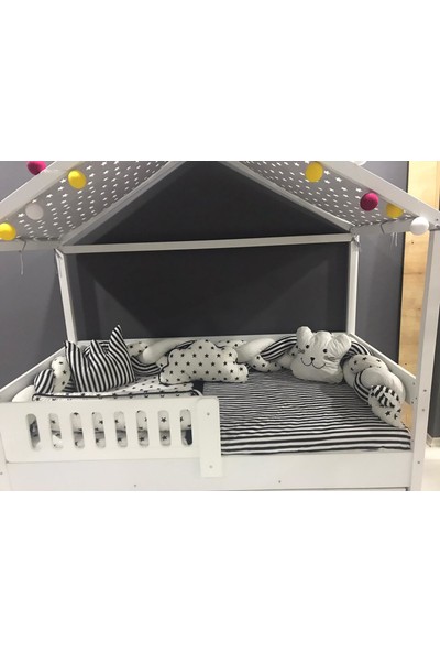 Mini Baby 3'lü Örgülü Siyah-Beyaz Montessori Bebek Çocuk Uyku Seti Mini Baby 3'lü Örgülü Siyah-Beyaz Montessori Bebek Çocuk Uyku Seti