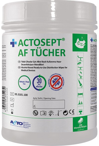 Actosept® Af Tücher 100 Pcs Dezenfeksiyon Mendili Actosept® Af Tücher 100 Pcs Dezenfeksiyon Mendili