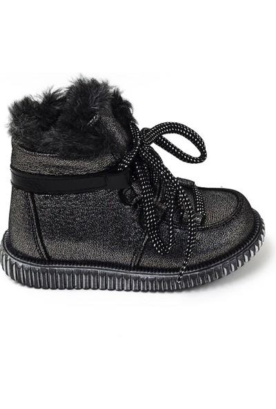 Minipicco Kız Çocuk Siyah Deri Bot