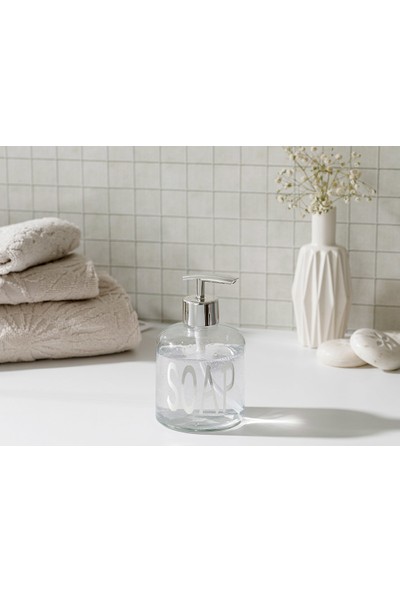 English Home Elsa Cam Banyo Sıvı Sabunluk 8 X 14 cm Gümüş