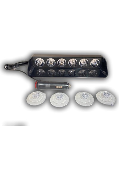 Eroglu Araç Içi Vantuzlu Çakar Lamba Kırmızı - Mavi Renk 6 LED 12V