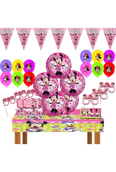 Disney Minnie Mouse Mini Doğum Günü Parti Malzemeleri Süsleri Seti 8 Kişilik