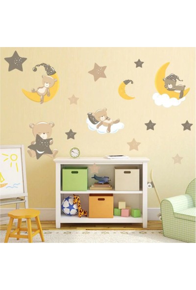 Kt Decoration Uyuyan Sevimli Ayıcıklar Ay Yıldız Çocuk Odası Sticker