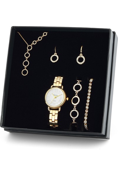 Forentina Altın Kaplama Yuvarlak Kolye Küpe Bileklik Saat Set Forentina Altın Kaplama Yuvarlak Kolye Küpe Bileklik Saat Set