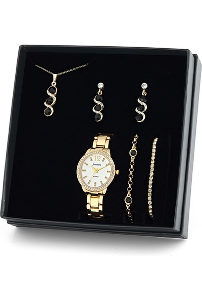 Forentina Altın Kaplama Siyah Taşlı Kolye Küpe Bileklik Saat Set Forentina Altın Kaplama Siyah Taşlı Kolye Küpe Bileklik Saat Set