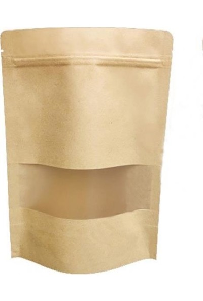 1001 Ambalaj Doypack Kraft Pencereli Kilitli 11 x 18,5 cm 100 Adet