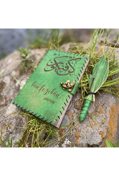 Hediyesec Kün Feyekün Tasarımlı Deri Defter Yeşil