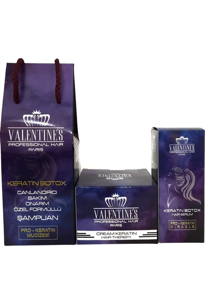 Valentines Professional Keratin Botox Şampuan + Krem + Serum Valentines Professional Keratin Botox Şampuan + Krem + Serum