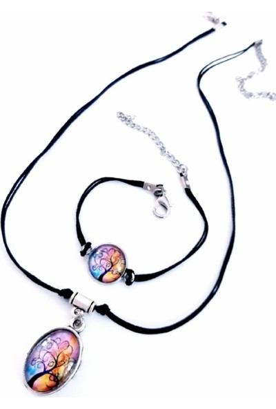 Funny Takı Hayat Ağacı Cam Kolye Bileklik Takım