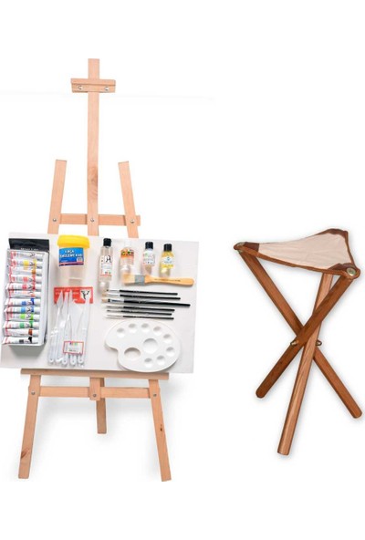 Cem Yağlı Boya Başlangıç Seti Ressam Sandalyesi Şövale 175 cm Cem Yağlı Boya Başlangıç Seti Ressam Sandalyesi Şövale 175 cm
