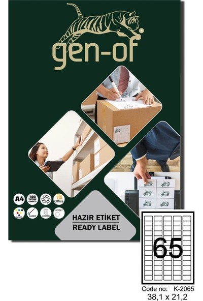 Gen-Of GK-2065 Laser Etiket 38.1 x 21.2 100 Sayfa 6500 Etiket