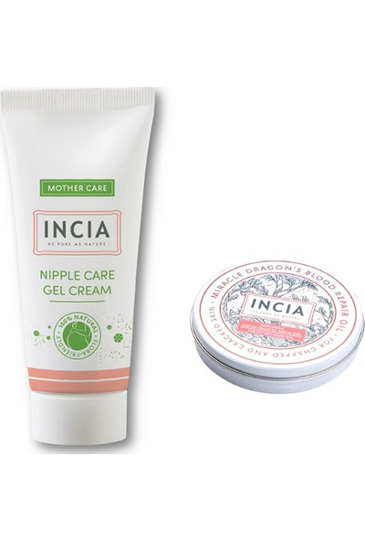 Incia Göğüs Ucu Bakım Jel Kremi 30 ml + Doğal Çatlak Önleyici Bakım Yağı 50 ml Incia Göğüs Ucu Bakım Jel Kremi 30 ml + Doğal Çatlak Önleyici Bakım Yağı 50 ml