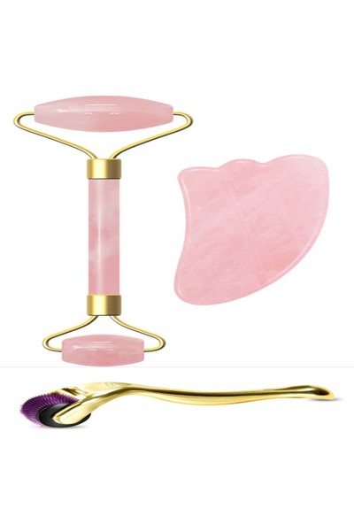 NehirTaş Pembe Kuvars Taşı Cilt Masaj Aleti + Gua Sha Taşı + Titanyum Lux Dermaroller NehirTaş Pembe Kuvars Taşı Cilt Masaj Aleti + Gua Sha Taşı + Titanyum Lux Dermaroller