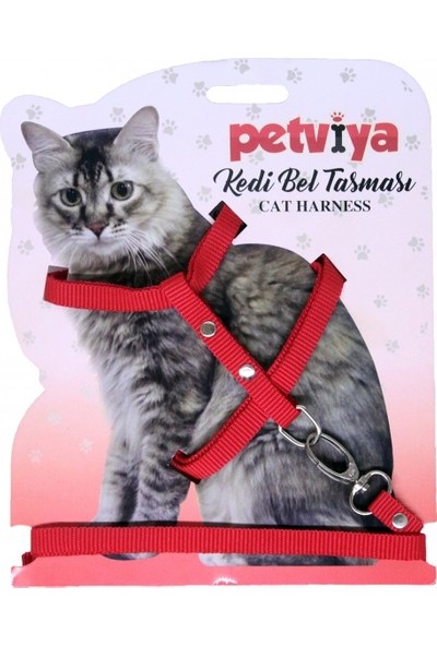 Petviya Ayarlanabilir Kedi Göğüs Bel Tasması Kırmızı