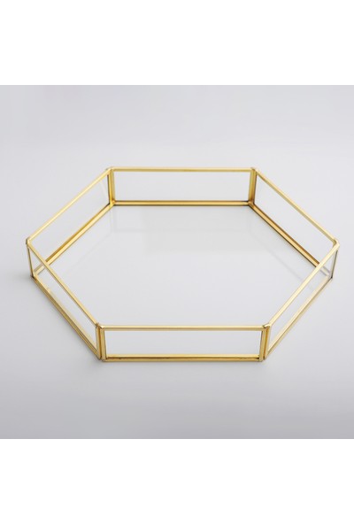 El Crea Designs Gold Pirinç Brass Dekoratif Geometrik Cam Tepsi El Crea Designs Gold Pirinç Brass Dekoratif Geometrik Cam Tepsi