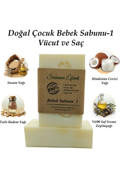 Sabuncu Efendi - Organik Doğal Çocuk Bebek Sabunu (vücut Ve Saç) El Yapımı Katkısız Soğuk Proses Sabunu - 1