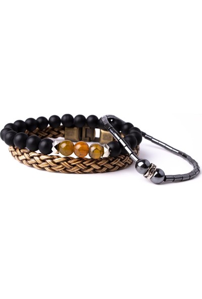 Eyya Accessories 3 Lü Bileklik Seti Krem Kahve Deri Hematit Akik Doğal Taş Bileklik 10003 Eyya Accessories 3 Lü Bileklik Seti Krem Kahve Deri Hematit Akik Doğal Taş Bileklik 10003