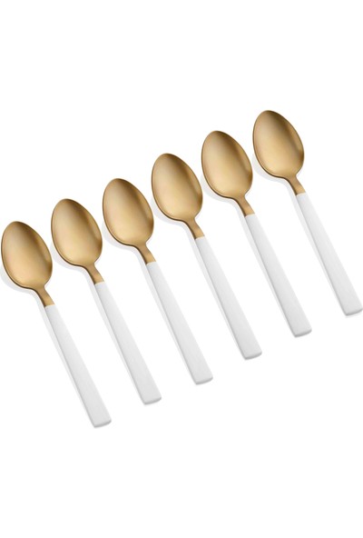The Mia Çay Kaşığı 6 Parça - Mat Gold & Beyaz