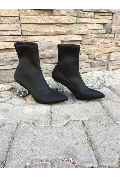 Elifin Ayakkabıları Streç Siyah Şeffaf Ökçe Bot