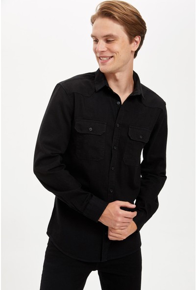 Defacto Slim Fit Uzun Kollu Jean Gömlek S7212AZ20WN