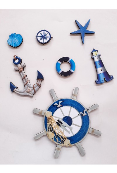 Akın Ucuzluk Çapa Dümen Denizci Temalı 7 Parça Ahşap Duvar Yapıştırma Süsü