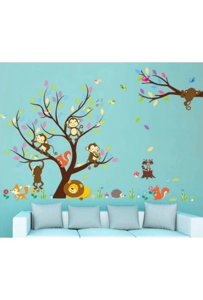 Cosy Home Gift Çocuk Bebek Odası Asia Hayvanları Neşeli Maymun ve Aslan Sticker Pvc Duvar Süsü Cosy Home Gift Çocuk Bebek Odası Asia Hayvanları Neşeli Maymun ve Aslan Sticker Pvc Duvar Süsü