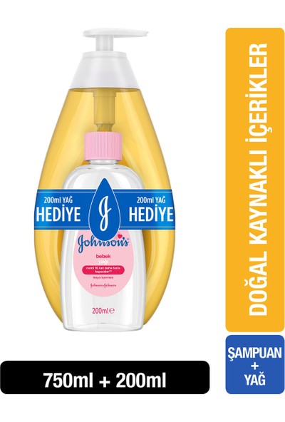 Johnson's Baby 750 ml Şampuan + 200 ml Bebek Yağı Johnson's Baby 750 ml Şampuan + 200 ml Bebek Yağı