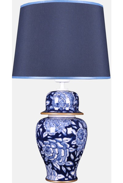 Qdec Bleu Blanc Şah Vazo Abajur Taramalı Gül Mavi