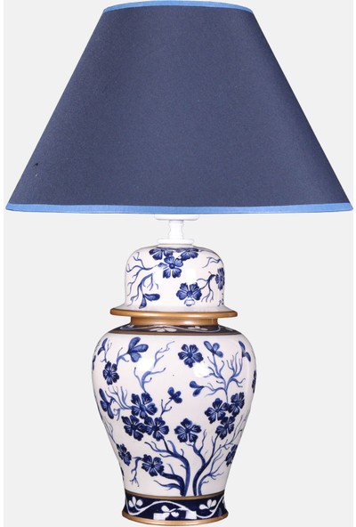 Qdec Bleu Blanc Şah Vazo Abajur Bahar Dalı