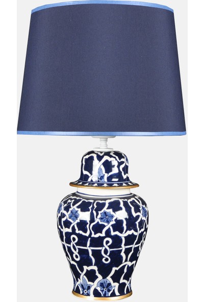 Qdec Bleu Blanc Şah Vazo Abajur Mavi Yaldız Mavi