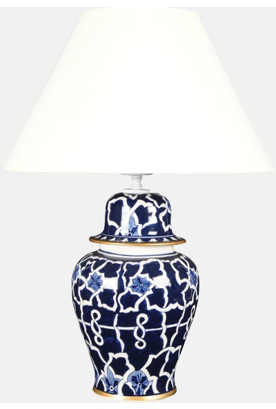 Qdec Bleu Blanc Şah Vazo Abajur Mavi Yaldız K.beyaz