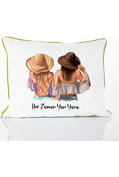 Hediye Sepeti Sepeti Arkadaşa Her Zaman Yan Yana Yazılı Yastık