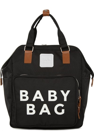 Bagmori Siyah Baby Bag Baskılı Cepli Anne Bebek Bakım Sırt Çantası