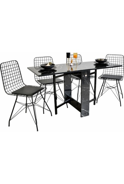 Prado Kelebek Masa Sandalye Takımı Mermer Siyah